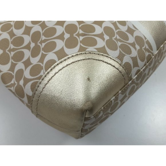 Coach | Bags | Coach Heritage Signature Stripe Gold White Tote Shoulder ...